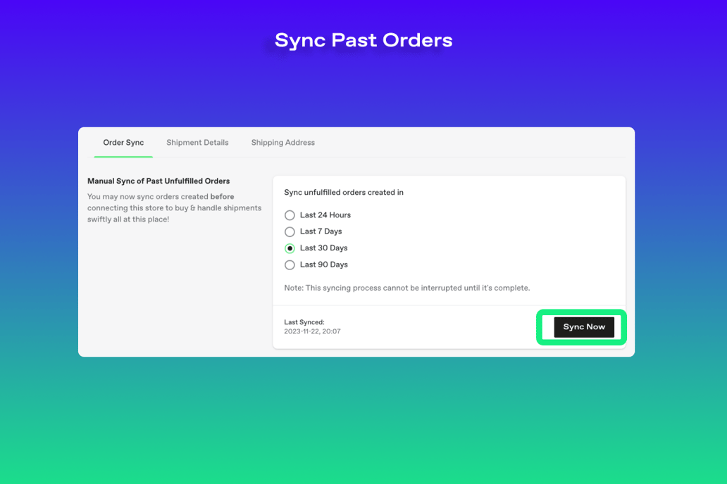 Settings - Order Sync