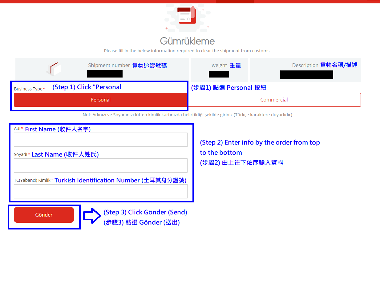 Aramex - Turkey Shipment & Clearance Reminder